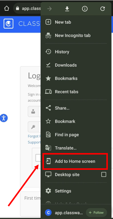 ClassWallet App in Mobile Browser